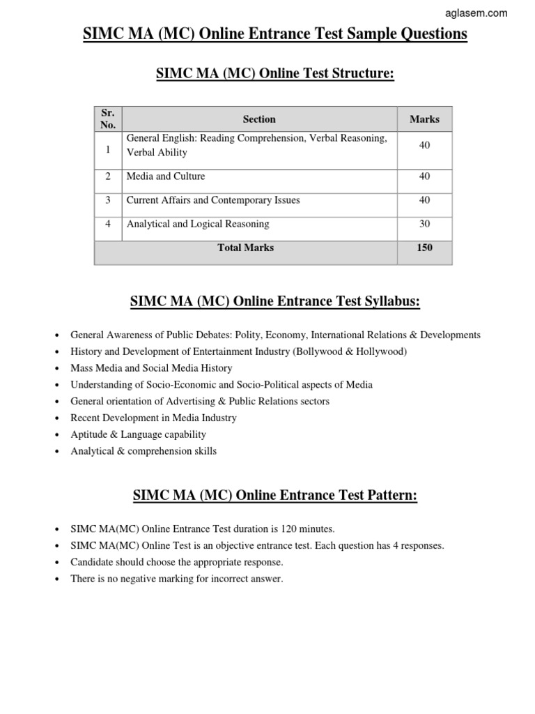 SIMC MA (MC) Online Entrance Test Sample Questions | PDF | Lawyer ...