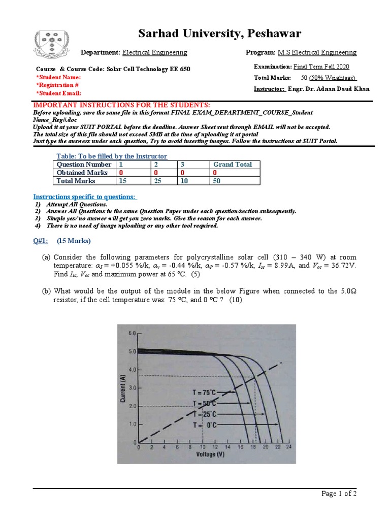 FINAL EXAM - EED - Solar Cell Technology - FIRSTNAME - LASTNAME-REG ...
