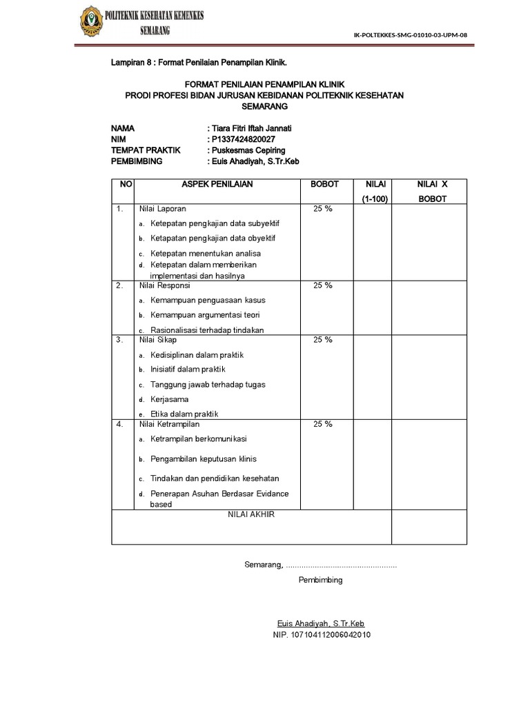 Format Nilai Persalinan Dan BBL Tiara | PDF