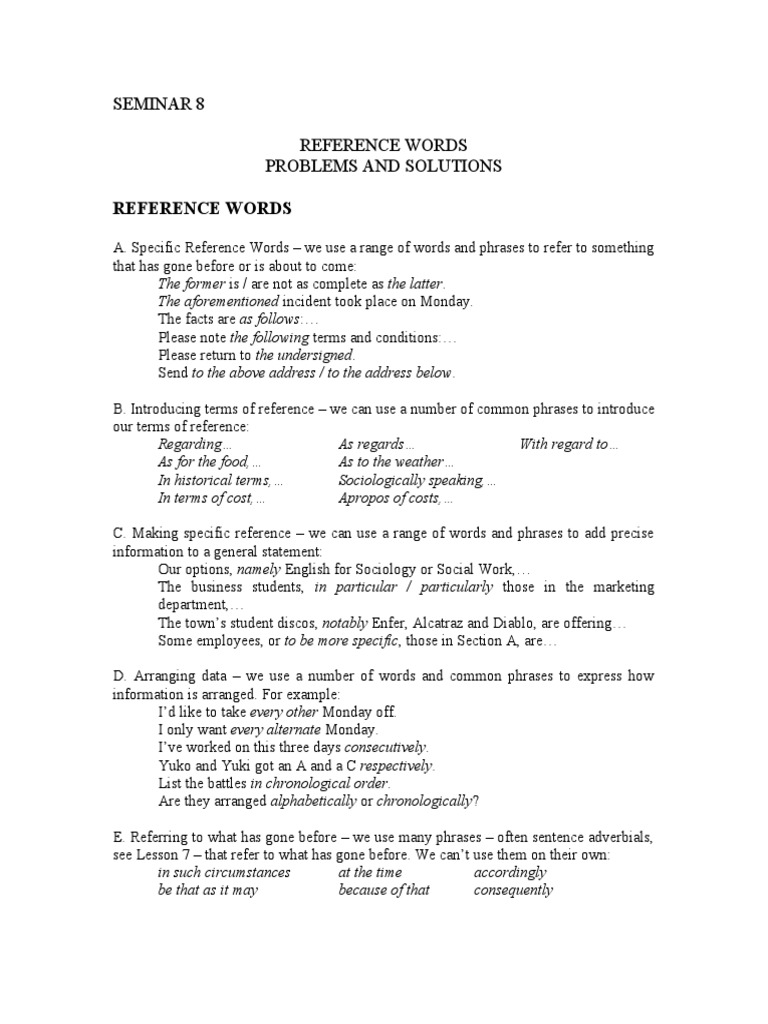 Reference Words Problems and Solutions Action Systems and Social ...