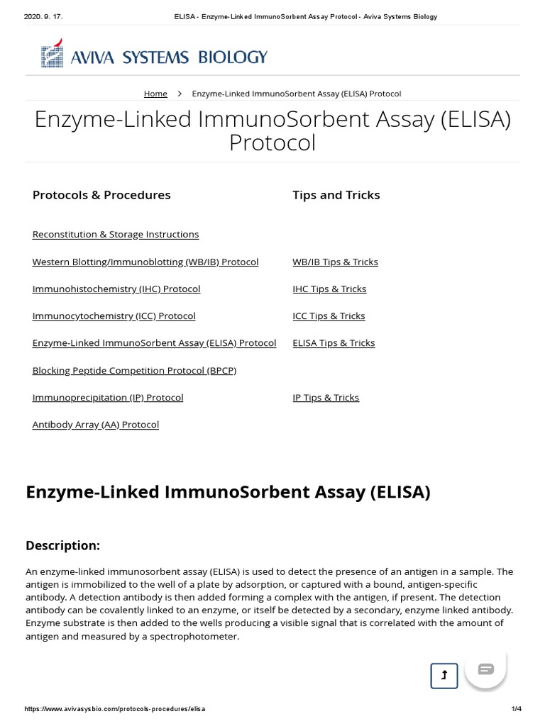 ELISA - Enzyme-Linked ImmunoSorbent Assay Protocol - Aviva Systems ...