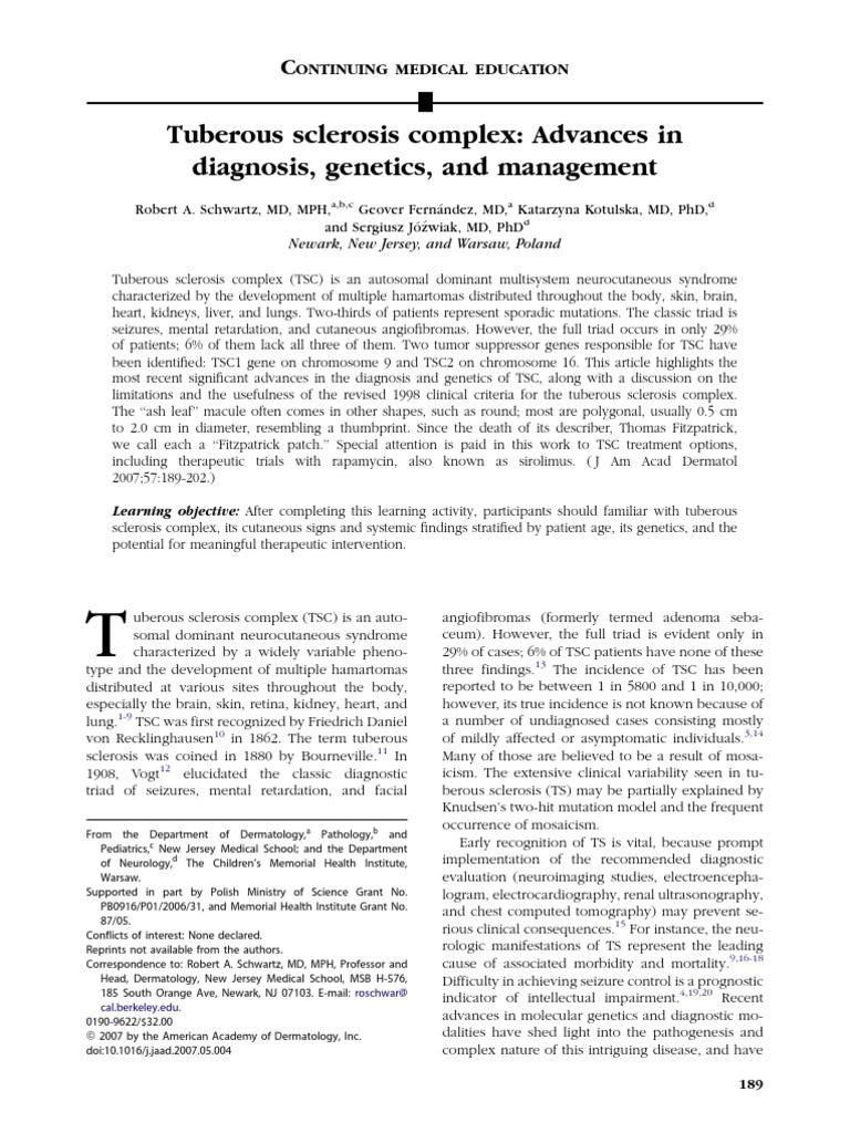 Tuberous Sclerosis Complex: Advances in Diagnosis, Genetics, and ...