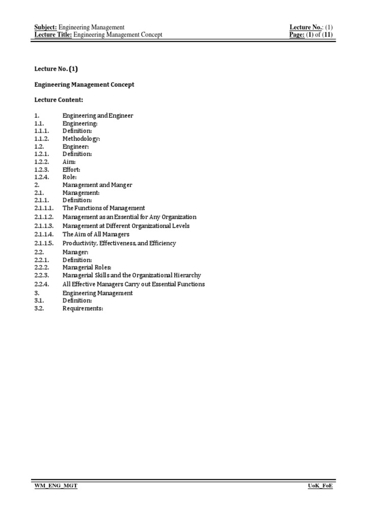 ENG MGT Lec (1) 2018 | PDF | Engineer | Engineering