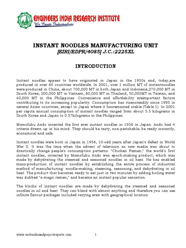Project Report On Instant Noodles Manufacturing Unit | PDF | Food And ...