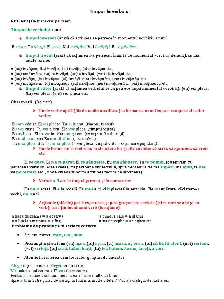 Timpurile Verbului 2 | PDF