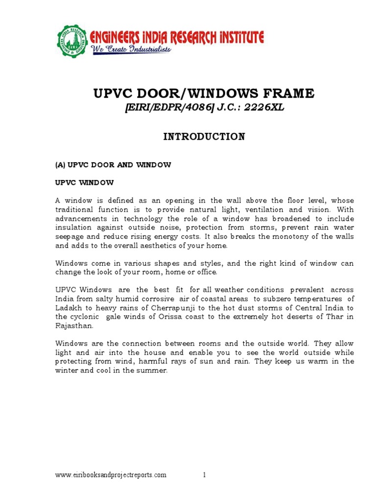 Project Report On Upvc Door/windows Frame | PDF | Window | Polyvinyl ...