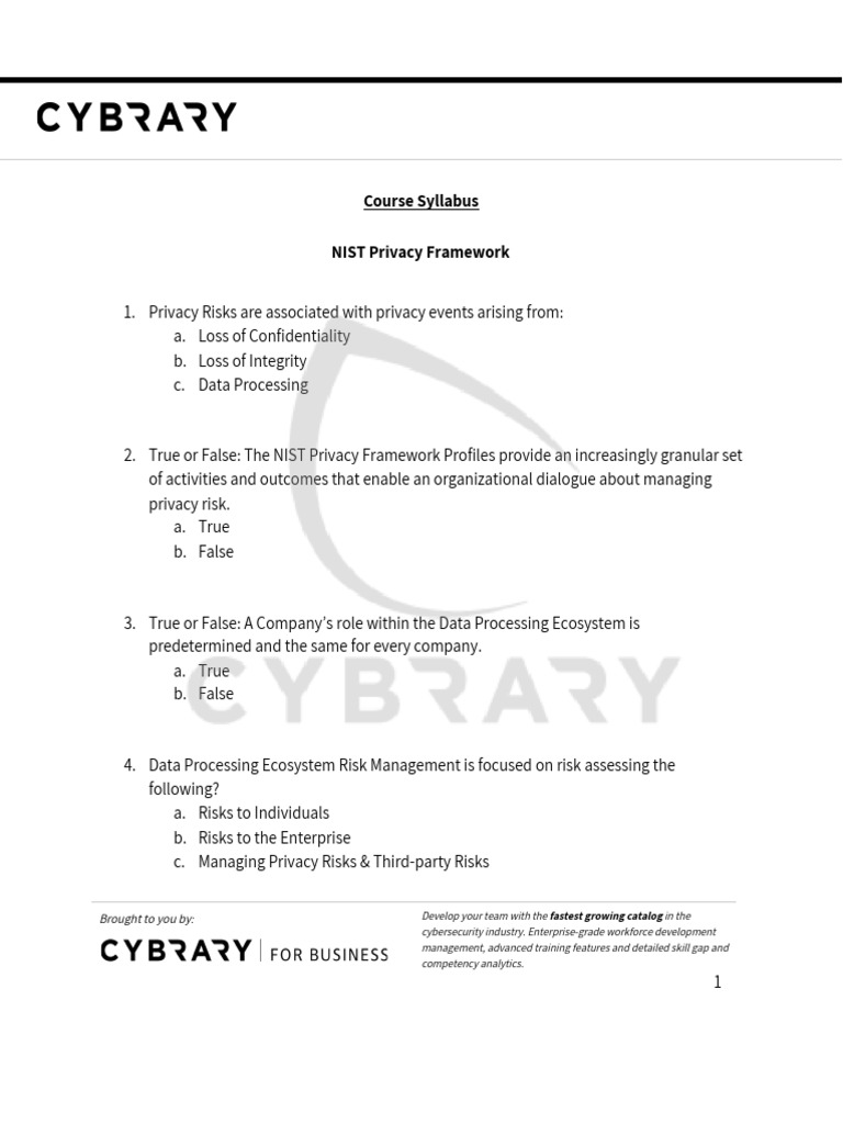 NIST Privacy Framework Course Assessment | PDF | Privacy | Risk