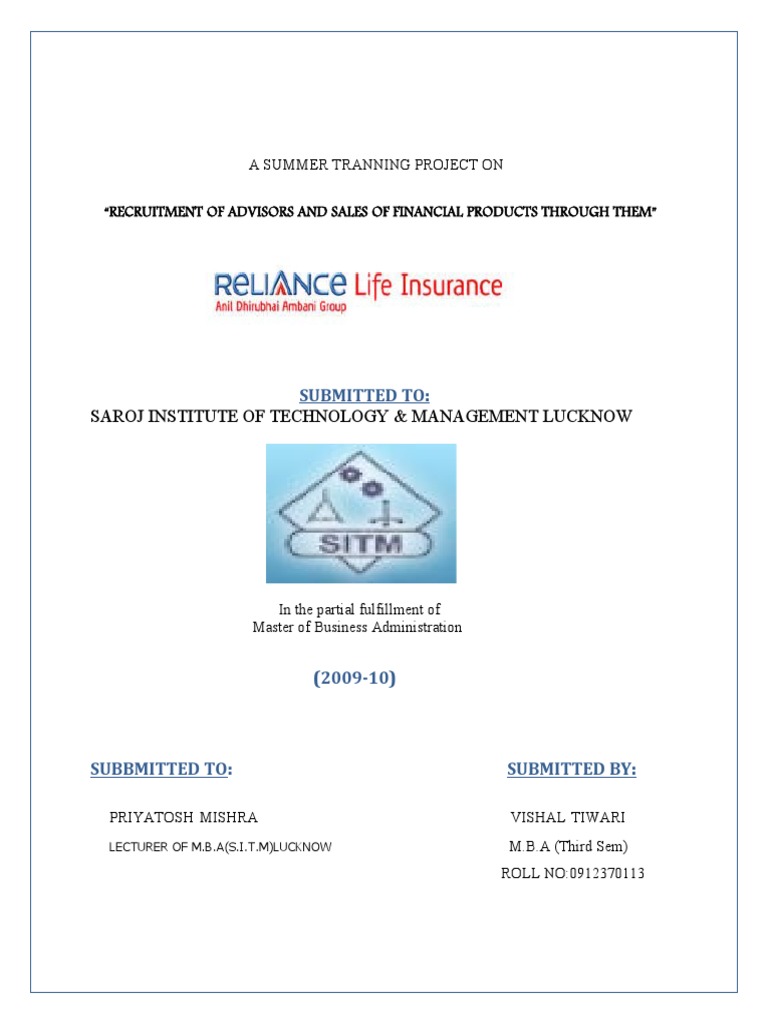 Reliance Life Insurance Project | PDF | Business