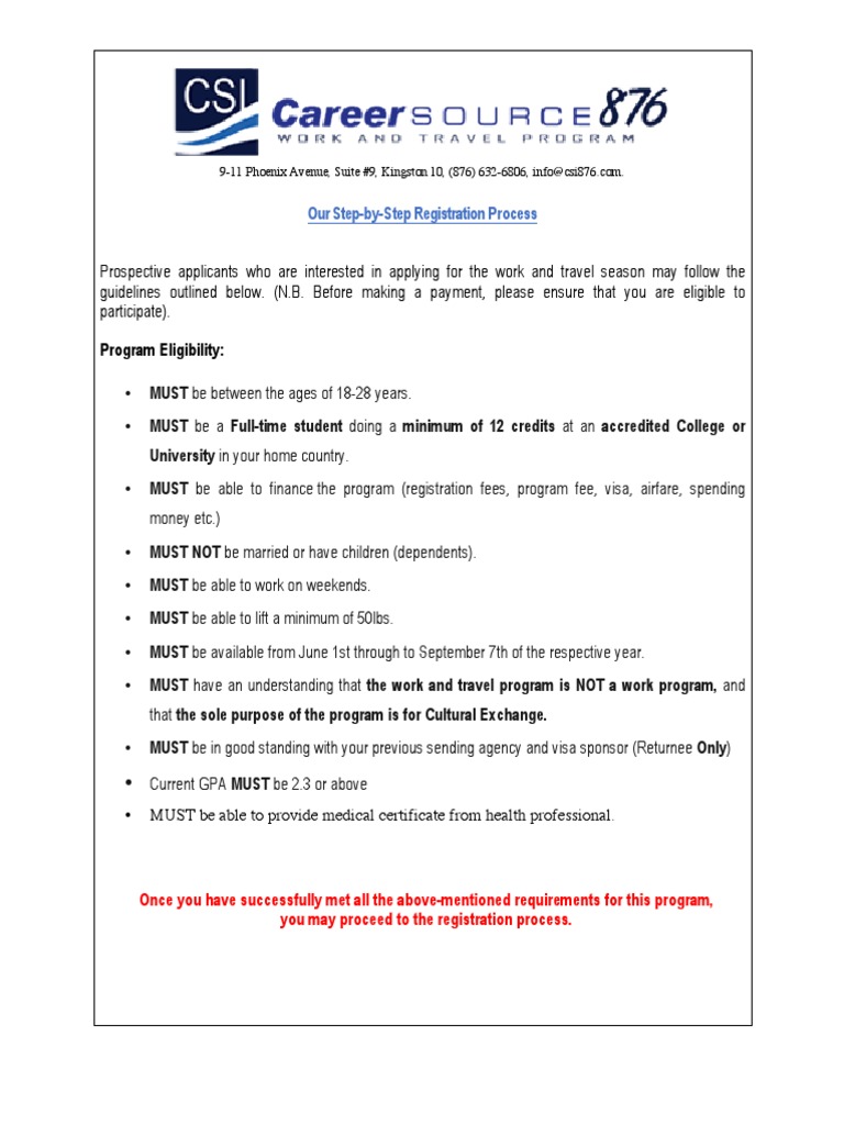 CSI Work and Travel Registration Process Guide | PDF | Business
