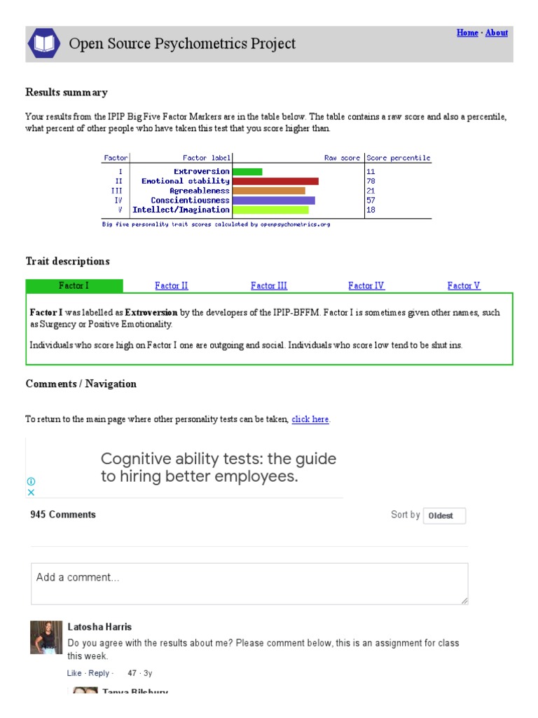 Big Five Personality Test Results | PDF | Extraversion And Introversion ...