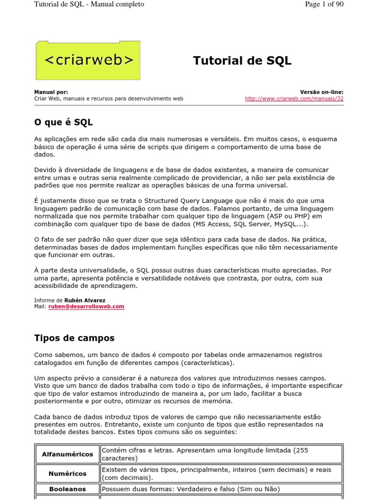 Apostila SQL | PDF | SQL | Microsoft Access