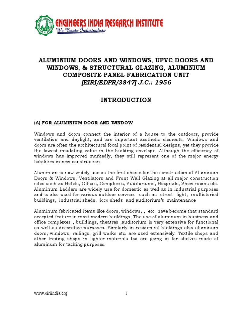 Project Report On Aluminium Doors and Windows, Upvc Doors and Windows ...
