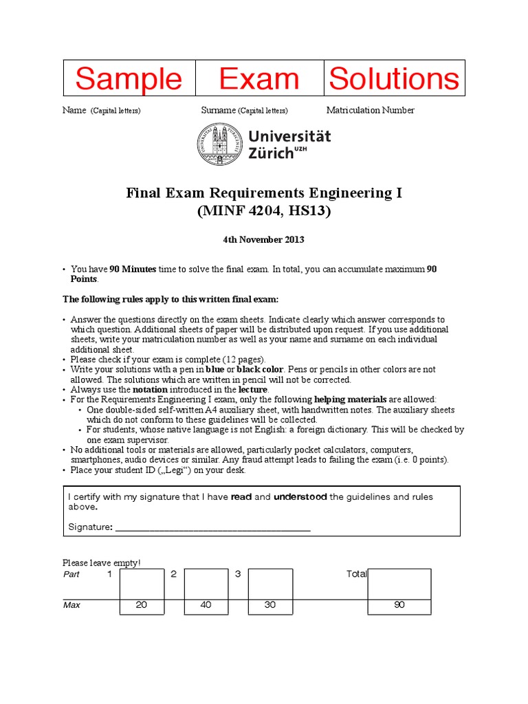 Final Exam Requirements Engineering I - Multiple Choice Questions on ...
