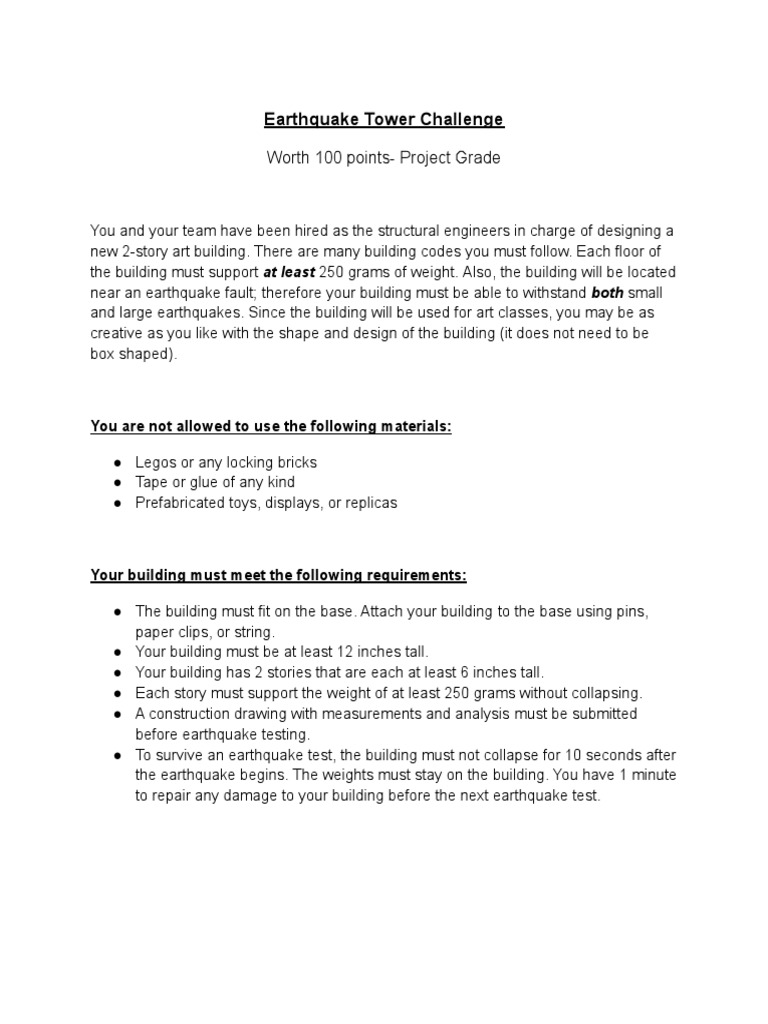 Earthquake Tower Challenge - Science of Tectonic Plates | Download Free ...