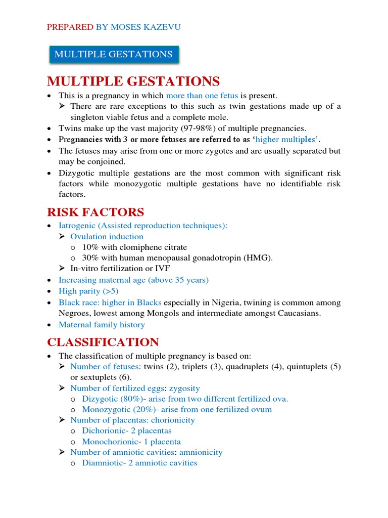 MK Multiple Gestation (OBGY) | PDF | Multiple Births | Twin