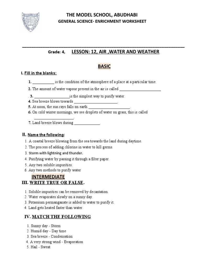 Grade 4 WKST - Air, Water&Weather | PDF | Water Vapor | Water