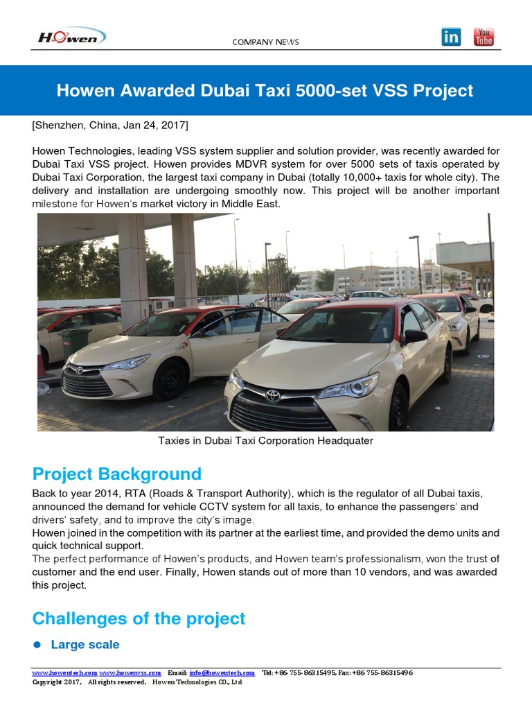 COMPANY NEWS-Howen Awarded Dubai Taxi VSS Project | PDF | Taxicab ...