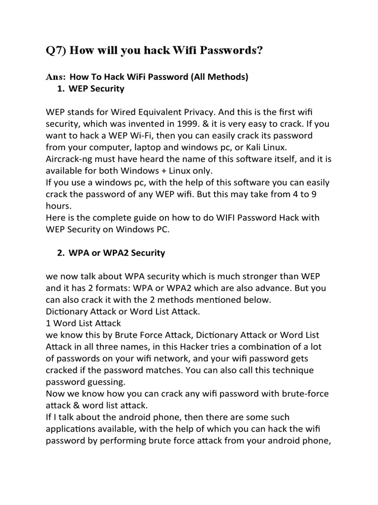 Q7) How Will You Hack Wifi Passwords? | PDF | Wi Fi | Password