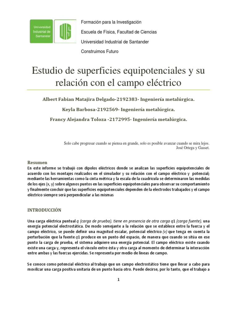 Informe 2. Superficies Equipotenciales | PDF | Energía potencial | Campo eléctrico