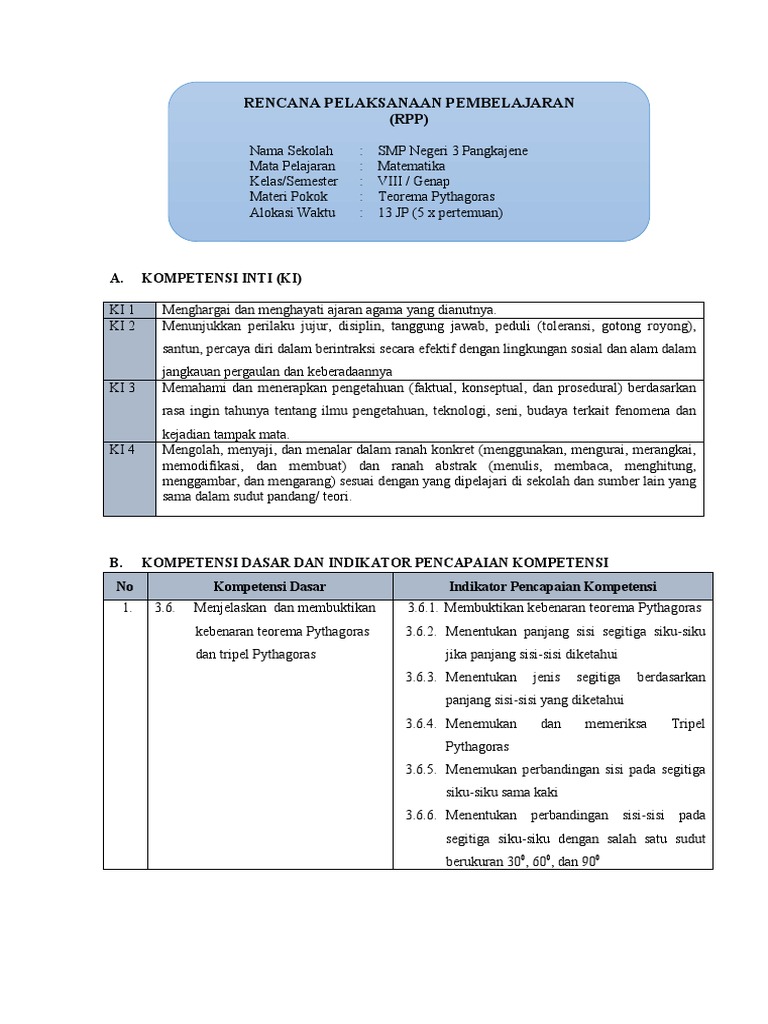 RPP 6 Teorema Pythagoras | PDF