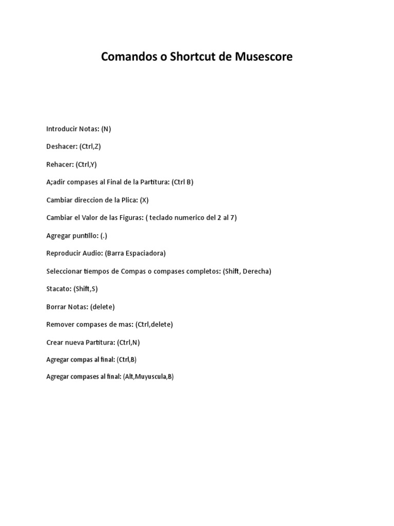 Comandos o Shortcut de Musescore | PDF