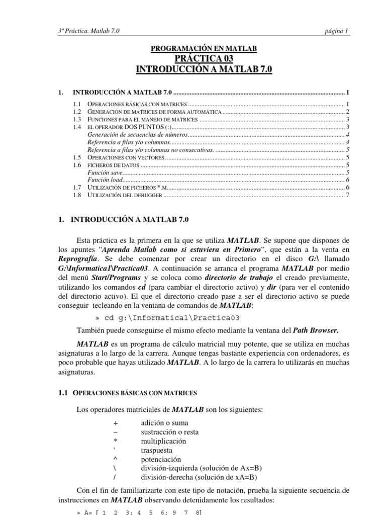 Practica 03 Matlab | PDF | Matriz (Matemáticas) | Archivo de computadora