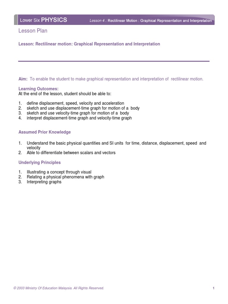 Lesson Plan: Lesson: Rectilinear Motion: Graphical Representation and ...