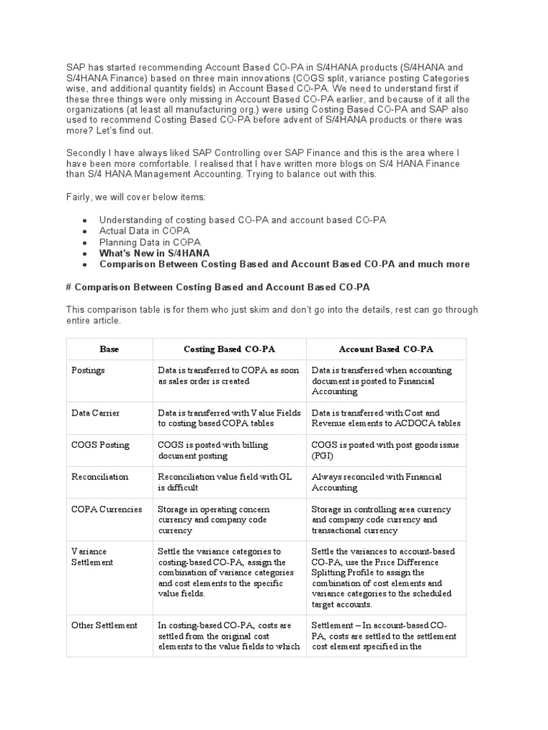 S4hana Copa | PDF | Cost | Sales
