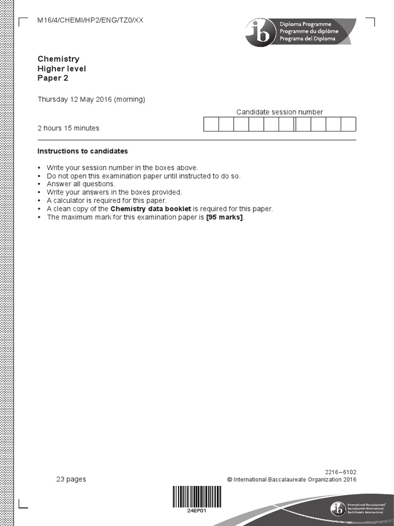 Chemistry Higher Level Paper 2: Instructions To Candidates | Download ...