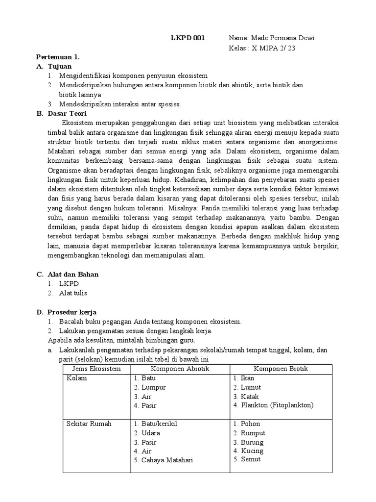 Ekositem LKPD 1 | PDF