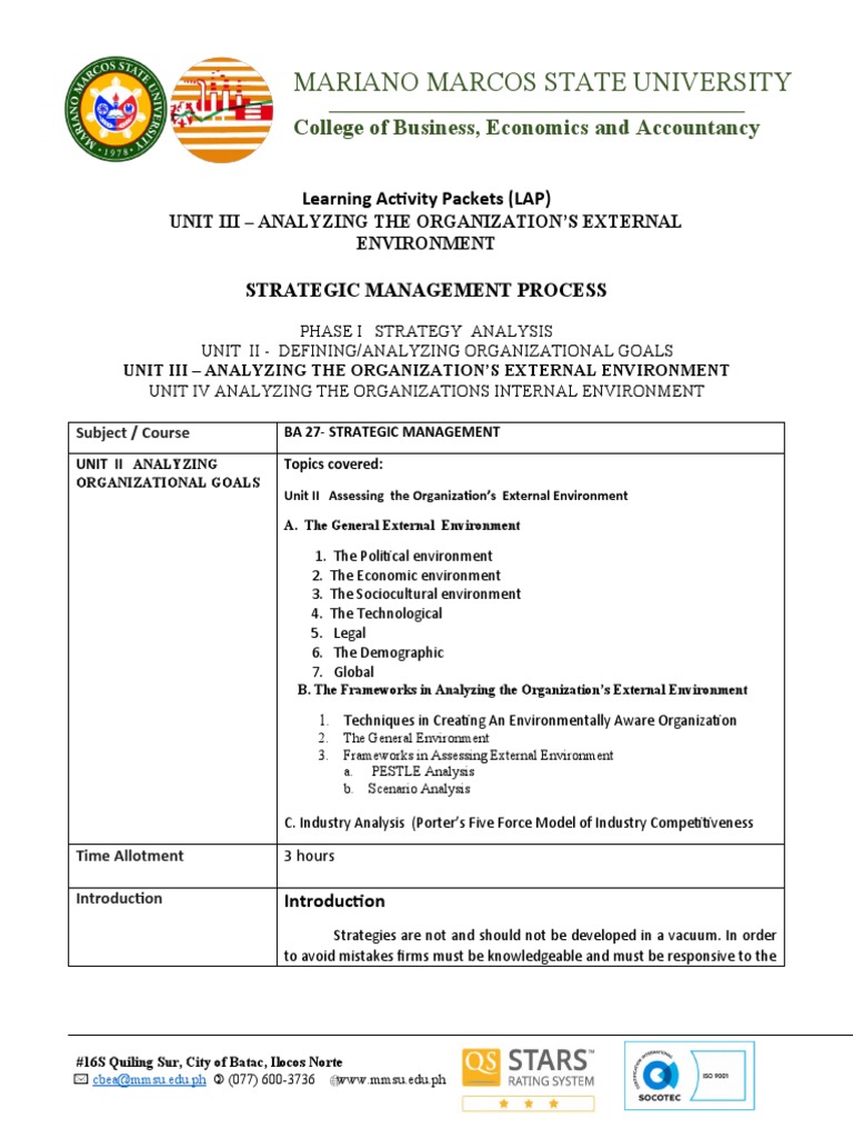 LAP and LRP UNIT III External Analysis | Download Free PDF | Strategic ...