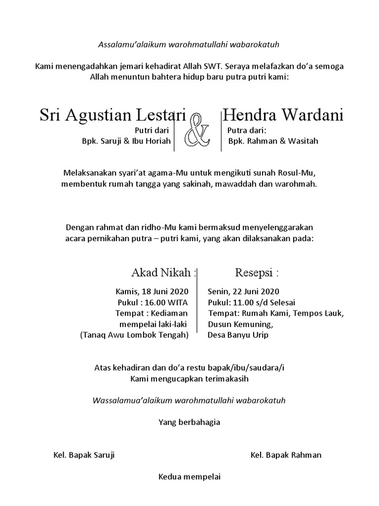 Isi Undangan Pernikahan | PDF