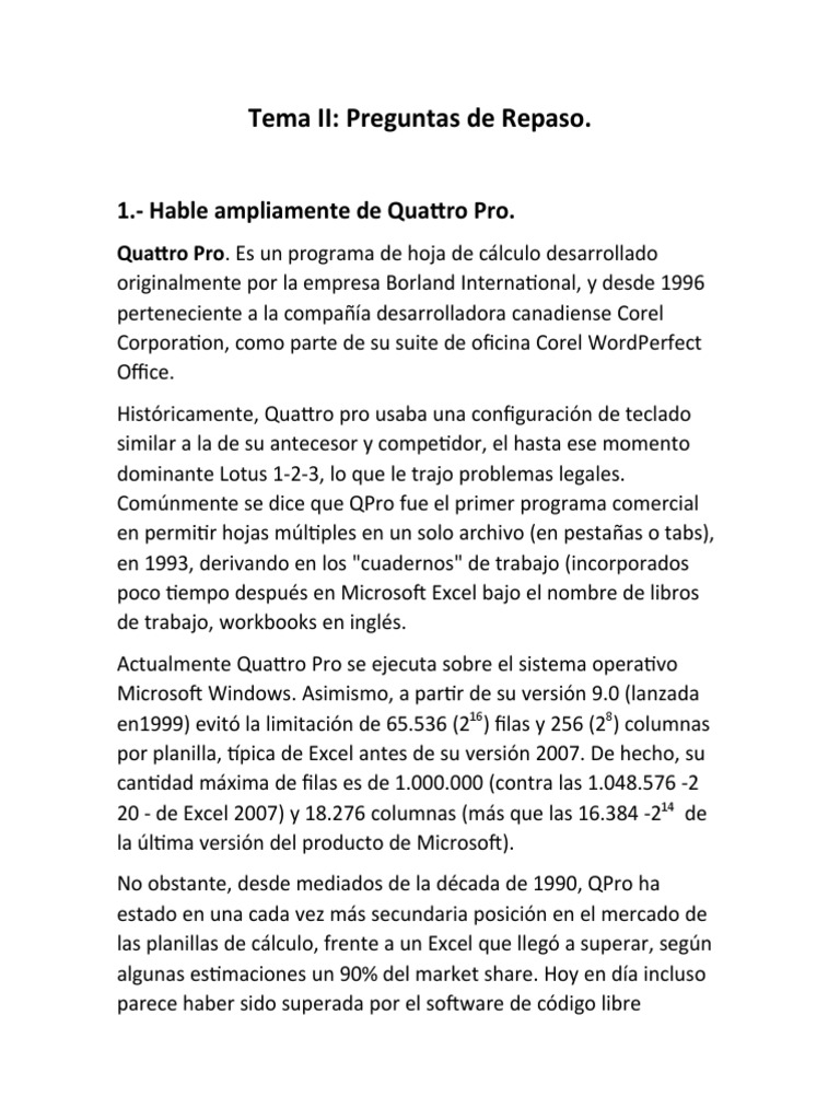 Comparativa: Quattro Pro y Excel | PDF | Microsoft Excel | Software de ...