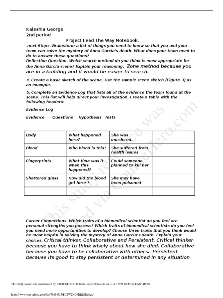 This Study Resource Was: Kaleshia George 2nd Period Project Lead The ...