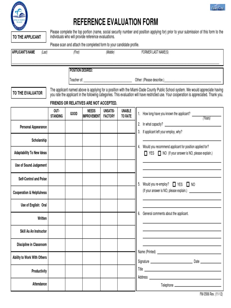 District Reference Evaluation Form | PDF | Teaching | Pedagogy