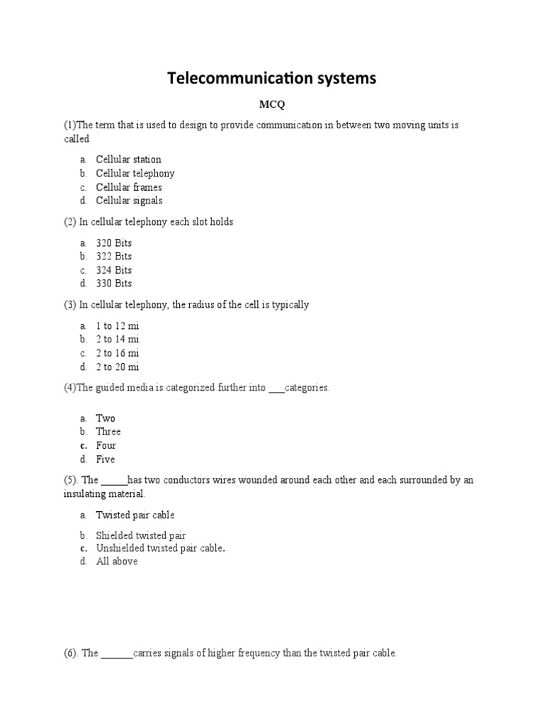 Telecommunication MCQ Exam Guide | PDF | Transmission Medium ...