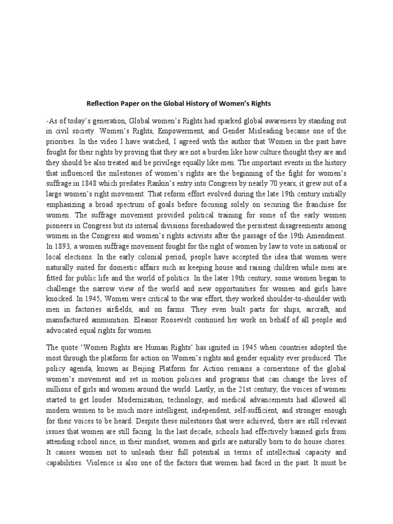 Reflection Paper On The Global History of Women | PDF | Women's Rights ...