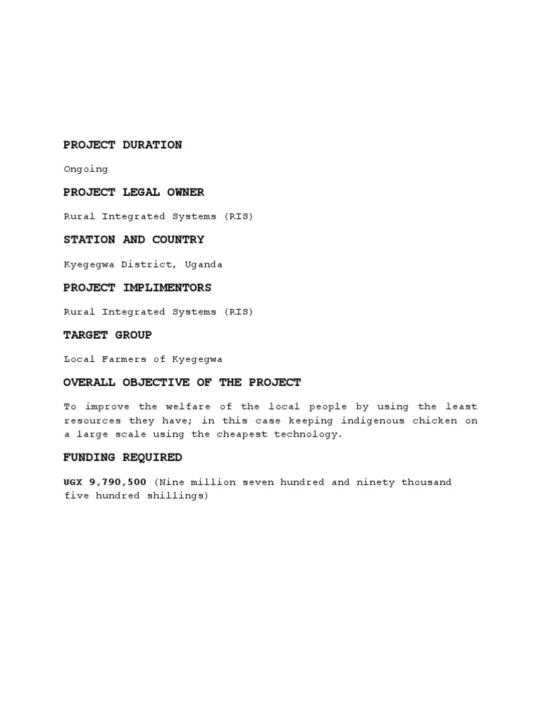 Poultry Farming Project Proposal Uganda | PDF | Chicken | Poultry