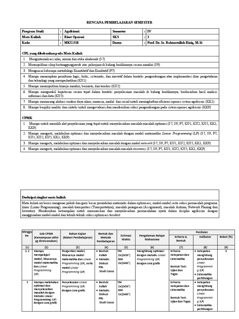 RPS RISET OPERASI Baru | PDF