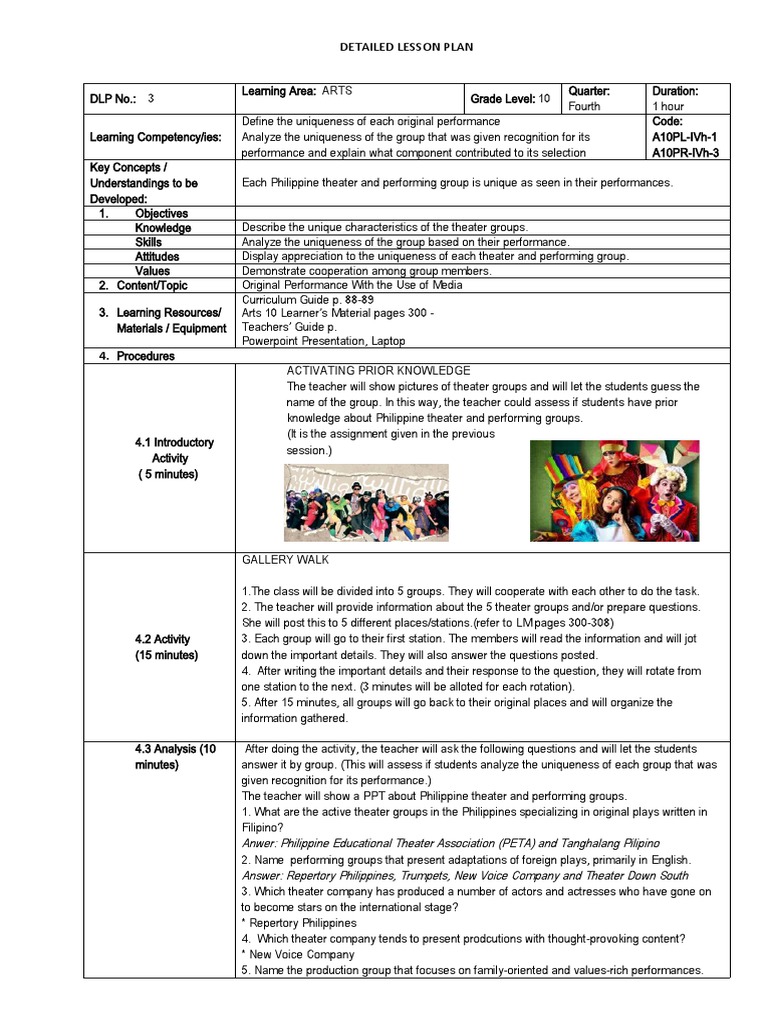 DLP 3 Arts - Q4 | PDF | Lesson Plan | Learning