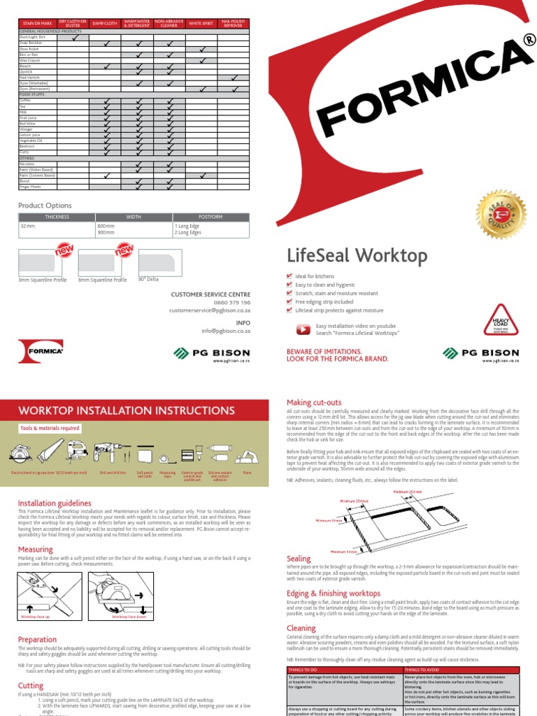Formica Lifeseal Installation and Care Guide | PDF | Countertop | Paint