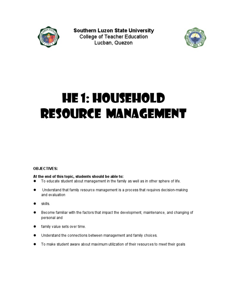 Tle-Household Resource Management | PDF | Resource | Goal