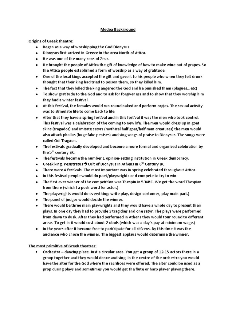 Medea Background Origins of Greek Theatre | PDF | Jason