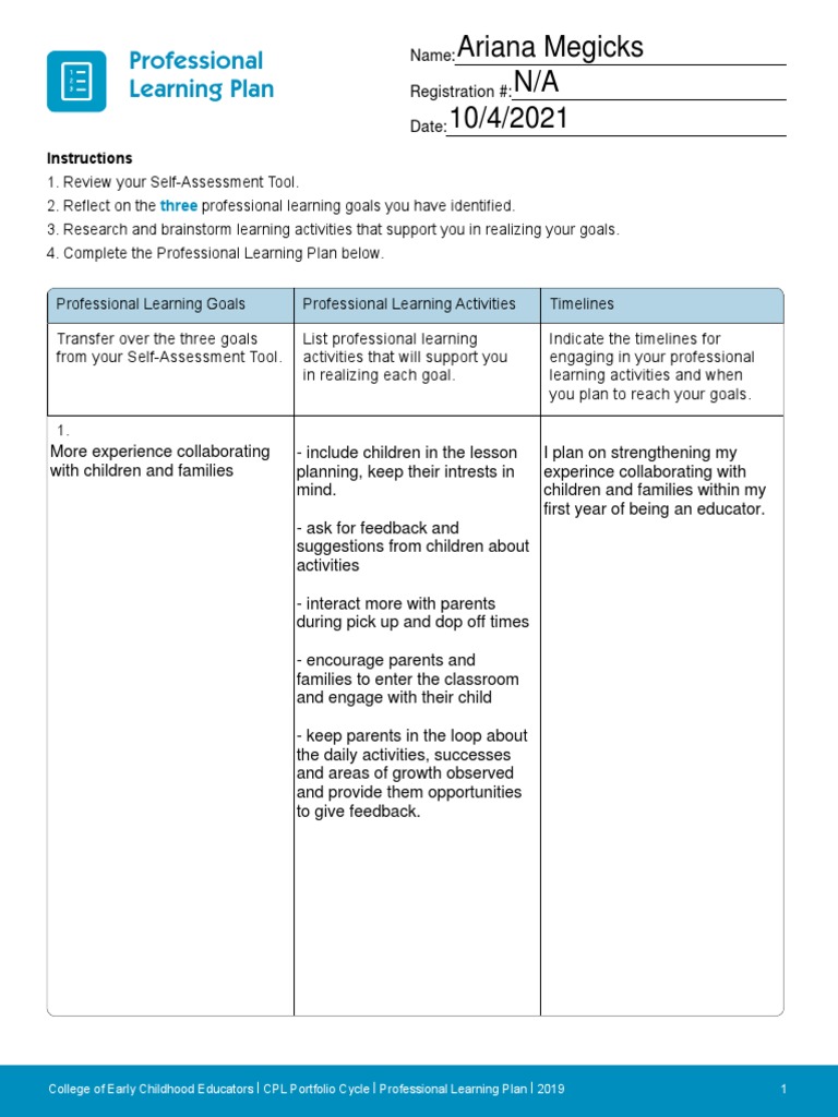 CPL Professional Learning Plan | PDF | Early Childhood Education ...