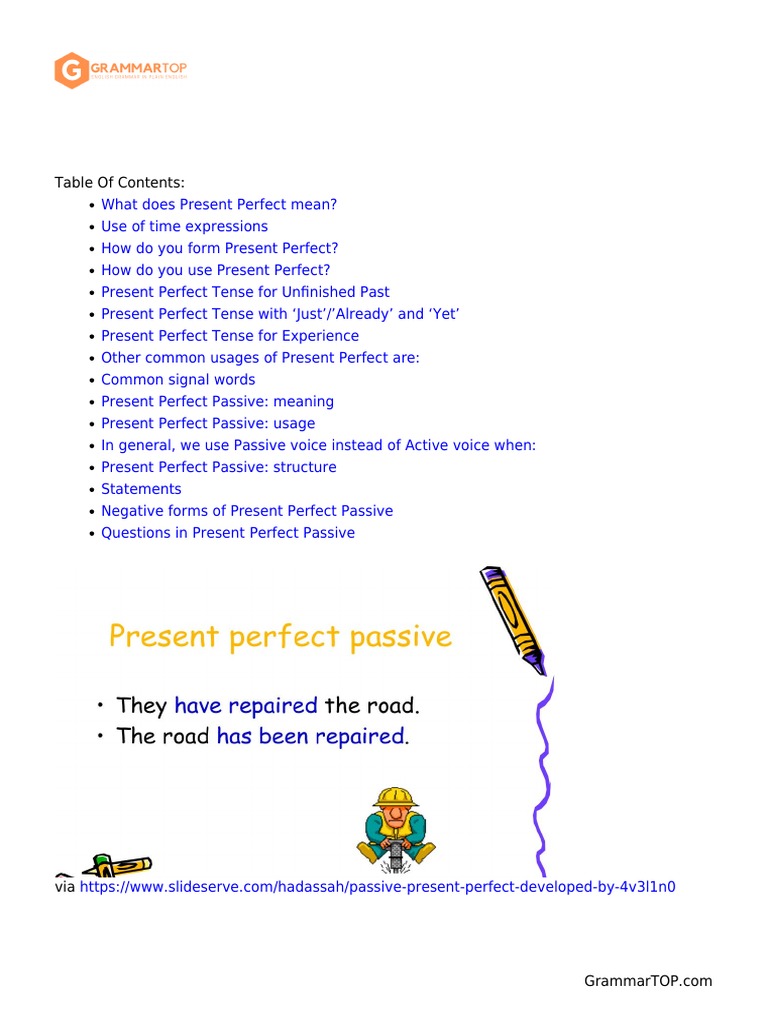 Present Perfect Passive Overview | PDF | Perfect (Grammar ...