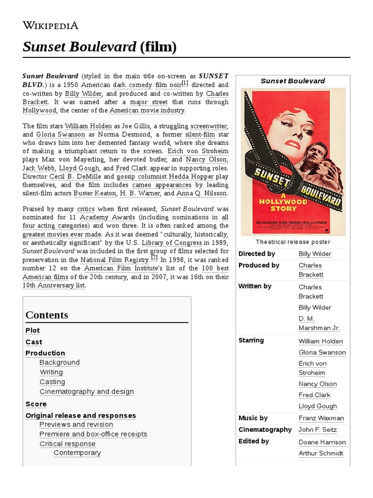 Sunset Boulevard (Film) | PDF | Cinema | Entertainment (General)