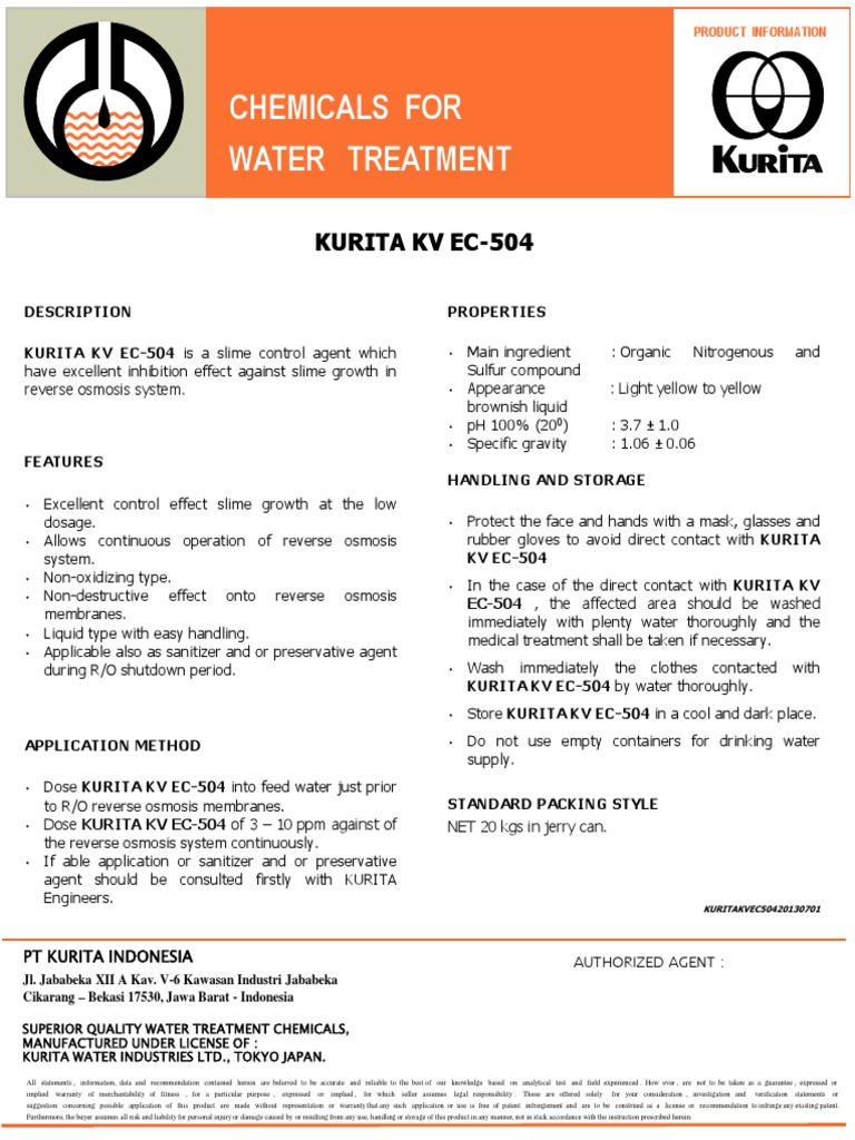 MSDS B-Kurita KV Ec-504 | PDF | Osmosis | Dose (Biochemistry)