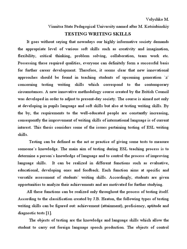 Тези Testing writing skills | PDF | Speech | Critical Thinking