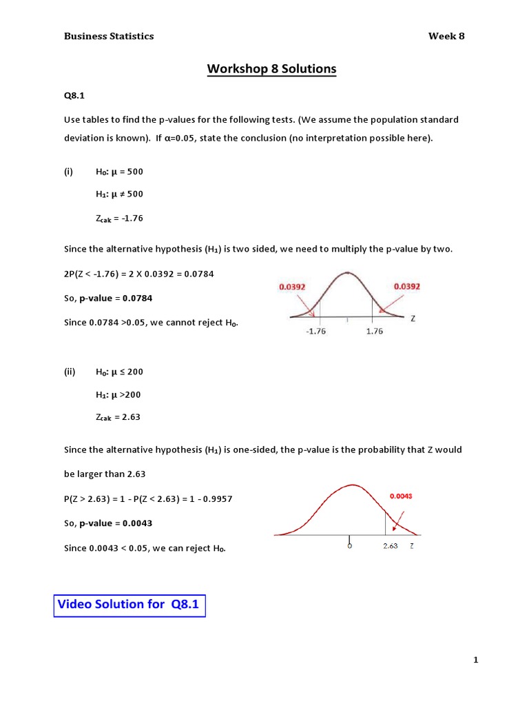 Business Statistics Week 8 Solutions | PDF | P Value | Type I And Type ...