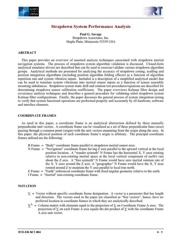 Strapdown System Performance Analysis: Paul G. Savage | PDF | Inertial Navigation System ...